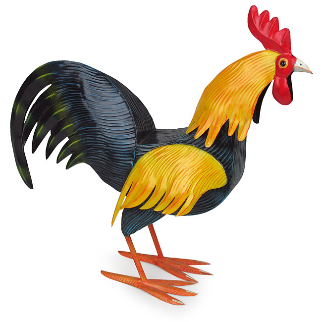 Small Handcrafted Mexican Painted Tin Rooster Sculpture