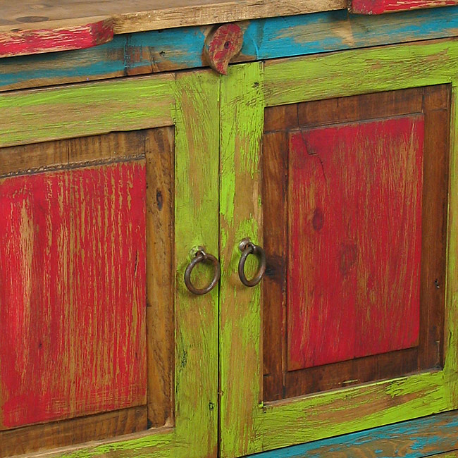 Small Multi-Colored Painted Wood Rustic Buffet