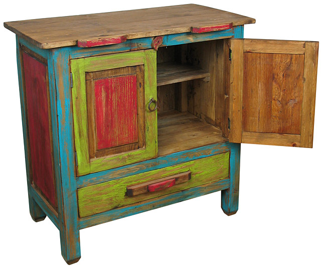 Small Multi-Colored Painted Wood Rustic Buffet