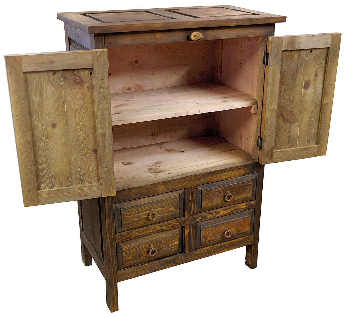 Small Rustic Wood Armoire - 2 Doors and 4 Drawers