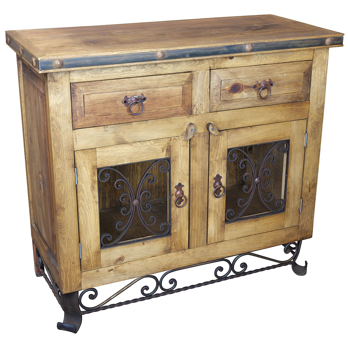 Small Rustic Wood and Iron Base Buffet - 2 Doors - 2 Drawers