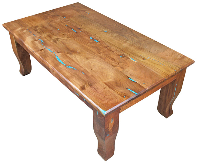 Southwest Mesquite Coffee Table with Turquoise Inlay