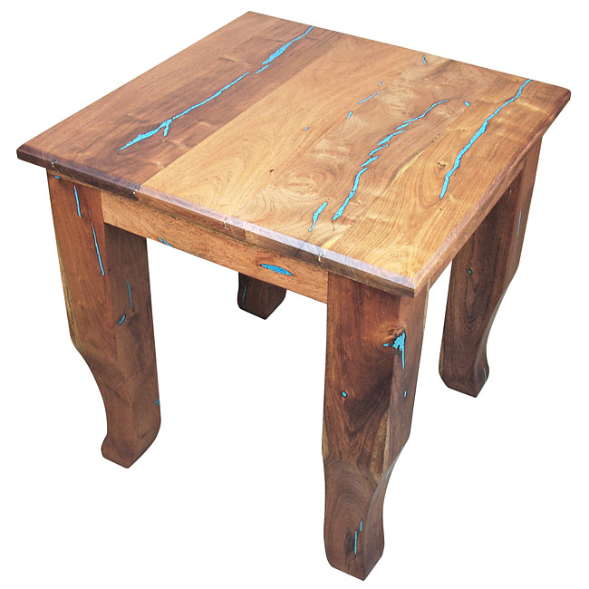 Southwest Mesquite End Table with Turquoise Inlay