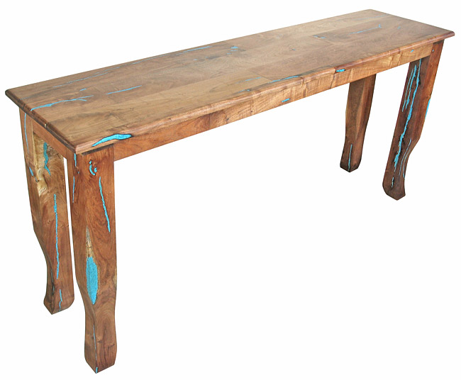 Southwest Mesquite Sofa Table with Turquoise Inlay