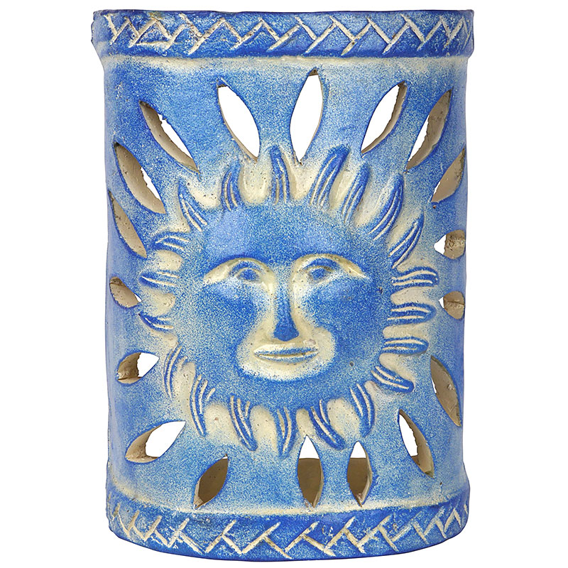 Sun Face Southwest Painted Clay Wall Sconce