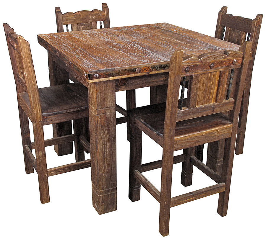 Square Rustic Wood Counter Height Bistro Table with 4 Stools