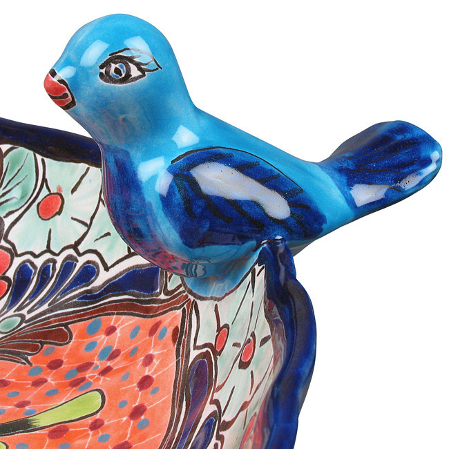Talavera Birdbath with Birds - Mexican Garden Pottery
