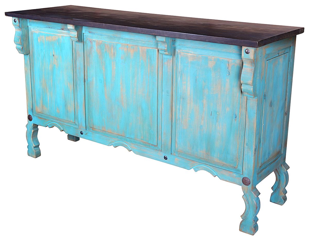Turquoise Painted Wood Ox Yoke Bar Buffet