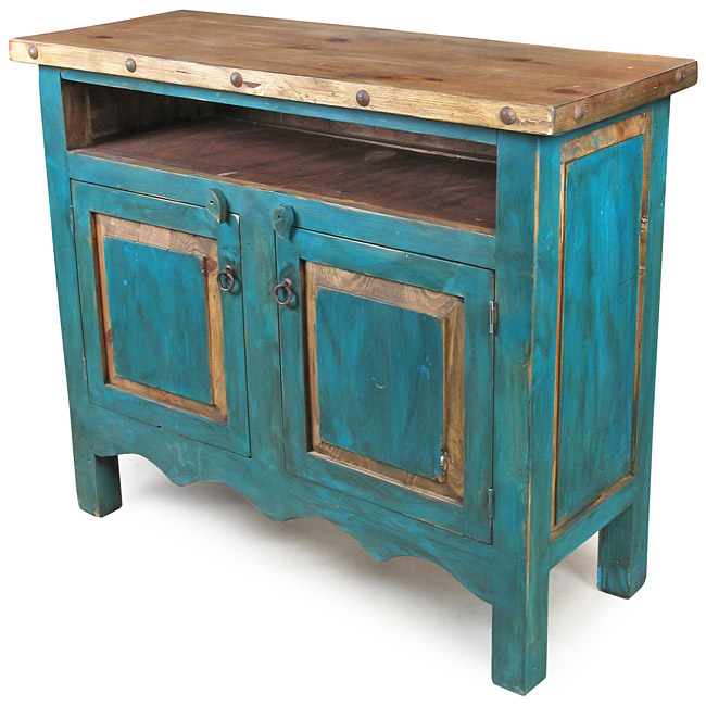 Turquoise Painted Wood TV Entertainment Console