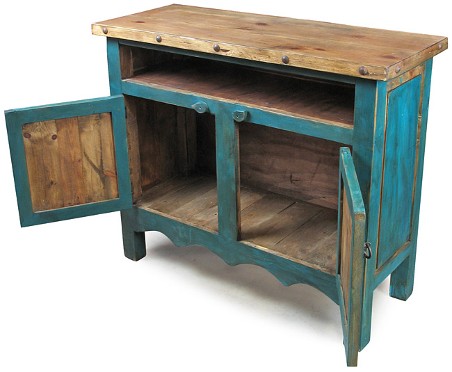 Turquoise Painted Wood TV Entertainment Console