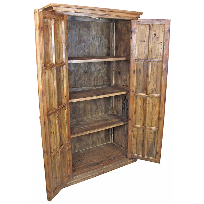 Two Door Rustic Wood Armoire with Shelves