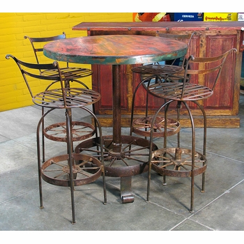 Wagon Wheel Bar Table and 4 Stools