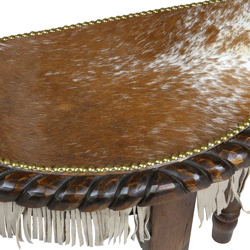 Western Cowhide Half Moon Accent Table