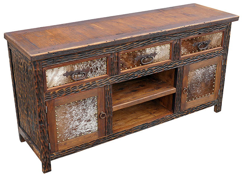 Western Rustic Cowhide Entertainment Console