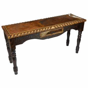 Cowhide Top Rustic Western Sofa Table