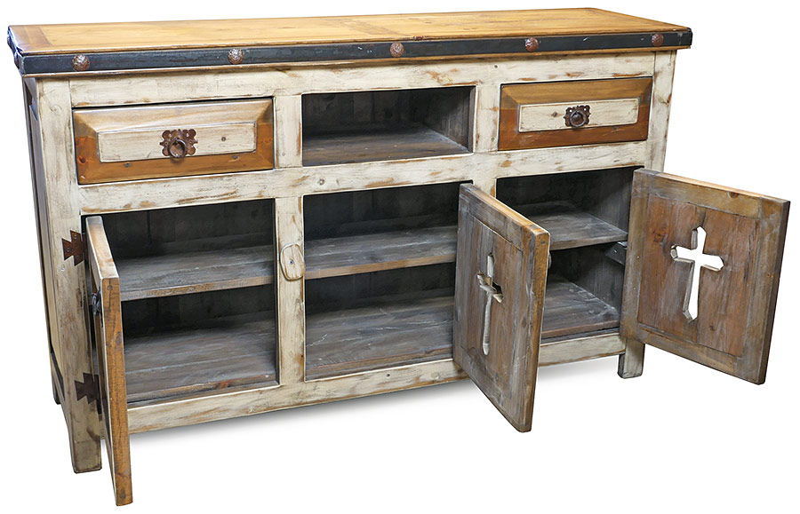 White Painted Wood Buffet with Cross Cutout Doors