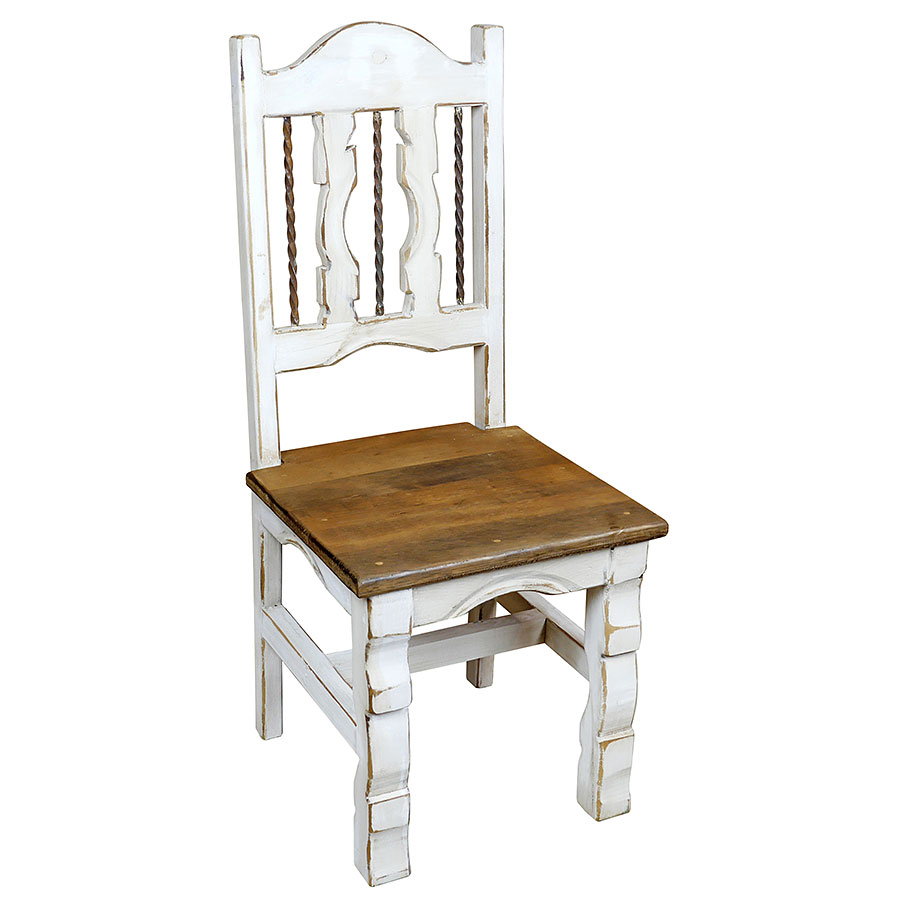 White Washed Wood Dining Chair with Ox Yoke Legs