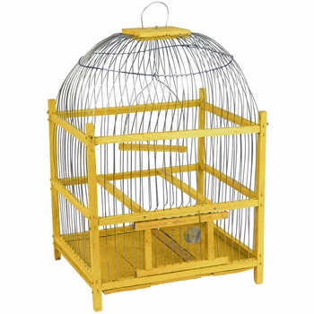 Yellow Wooden Birdcage - Decorative Bird Cage