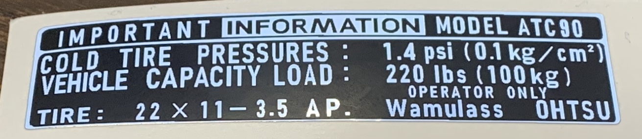 @ US90 ATC90 K0 K1 K2 TIRE INFORMATION TAG EMBLEM STICKER DECAL ...