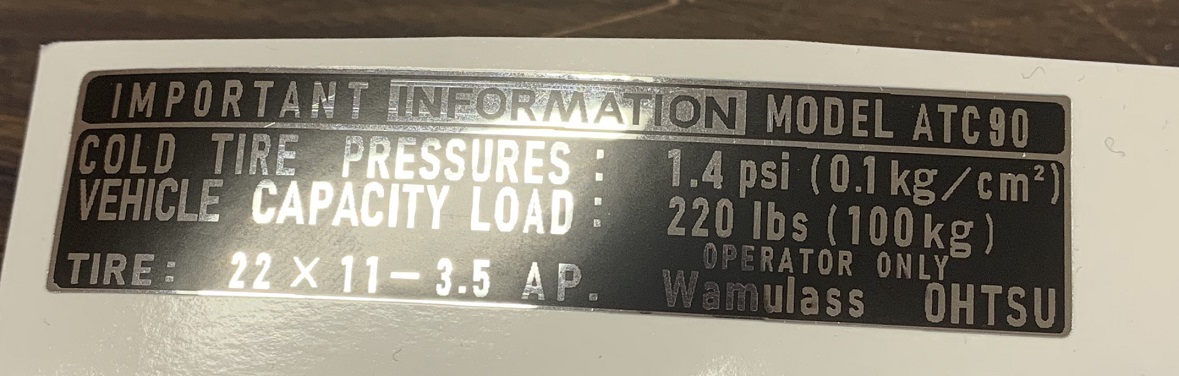 @ US90 ATC90 K0 K1 K2 TIRE INFORMATION TAG EMBLEM STICKER DECAL ...