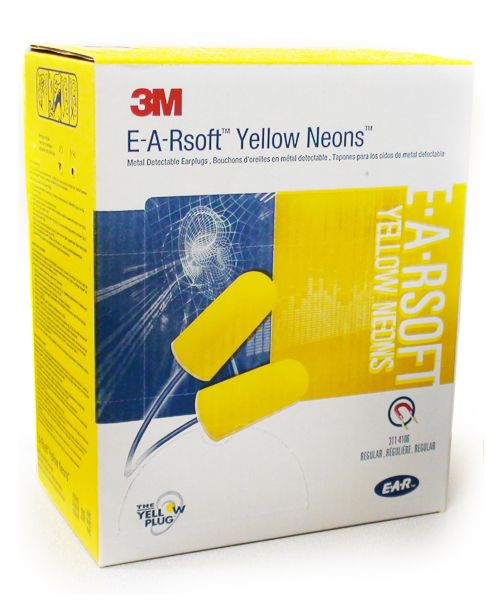 E-A-Rsoft® Yellow Neons™ Metal Detectable Corded Foam Ear Plugs (NRR 33 ...