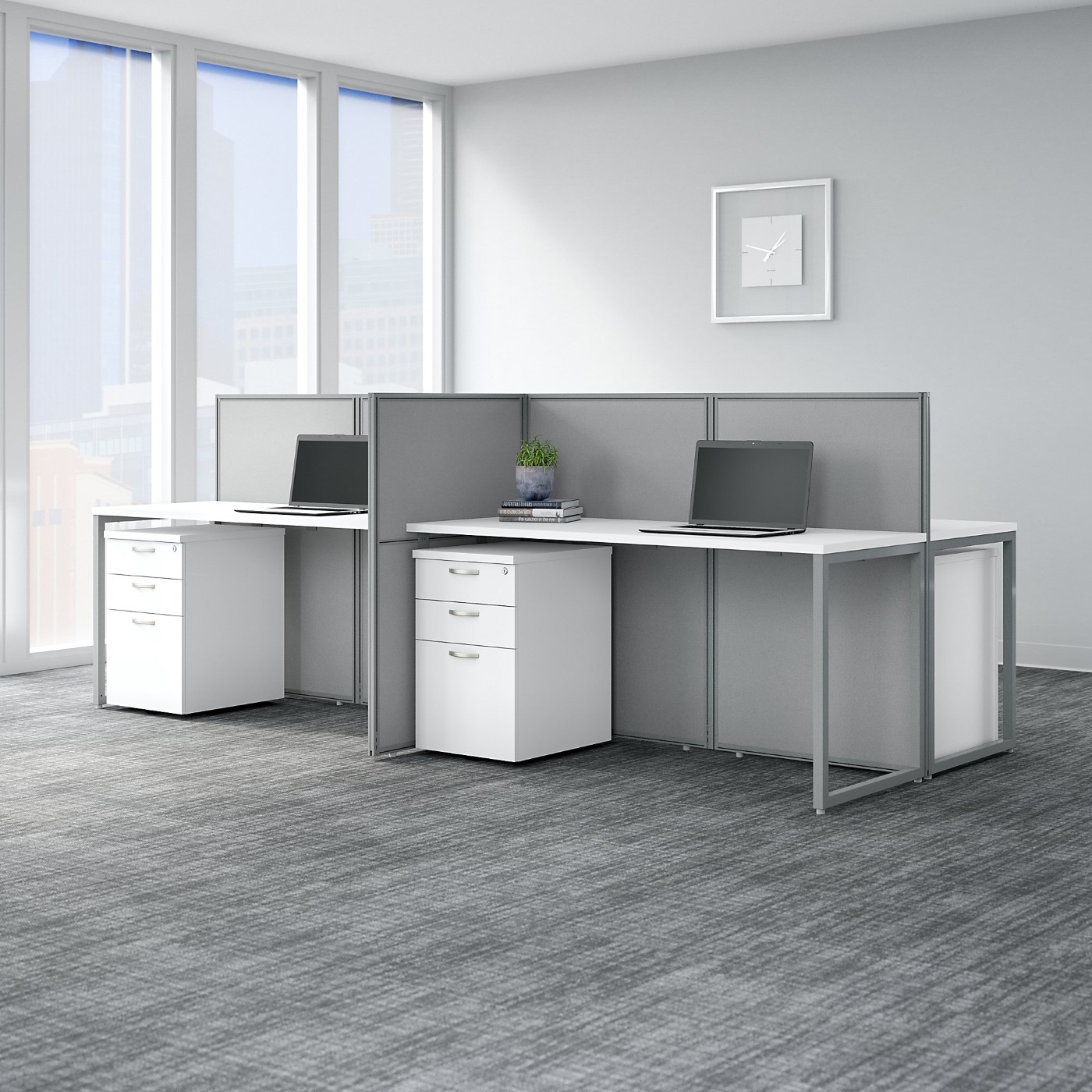 Easy Office 60 inch 4 Person Cubicle Desk with File Cabinets and 45H Panels