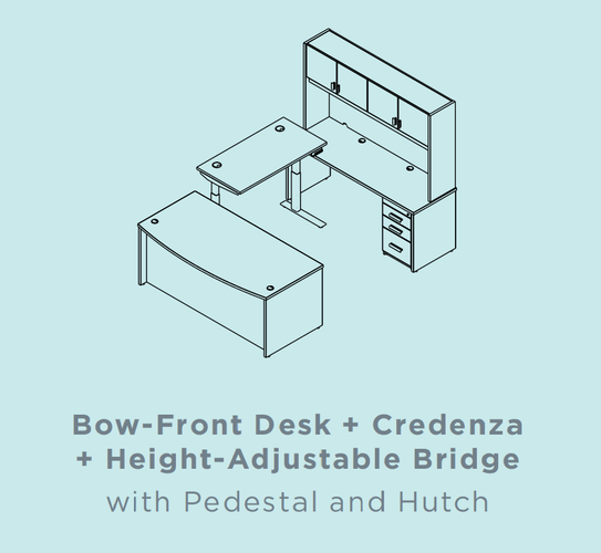 Edge Bow-Front Desk Office Furniture Bundle with Height-Adjustable Desk ...