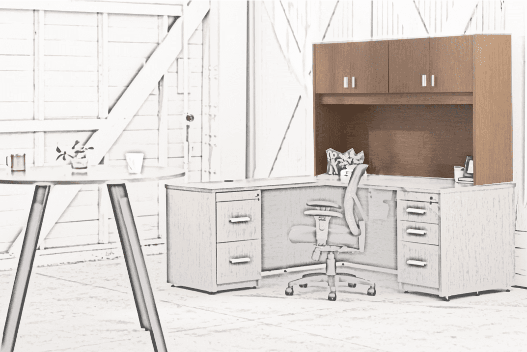 Edge Bow-Front Desk Office Furniture Bundle with Height-Adjustable Desk ...