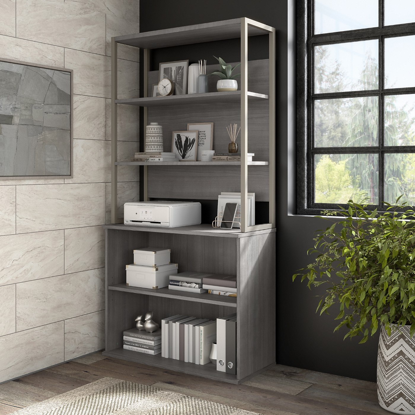 Hybrid Small 2 Shelf Bookcase Platinum Gray Best Price with Ergonomic Home