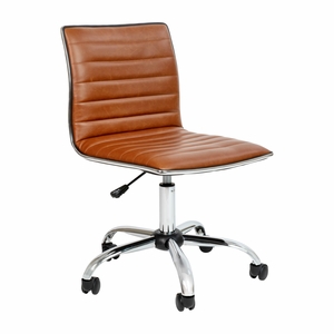 LOW BACK DESIGNER ARMLESS BROWN RIBBED SWIVEL TASK OFFICE CHAIR FREE SHIPPING