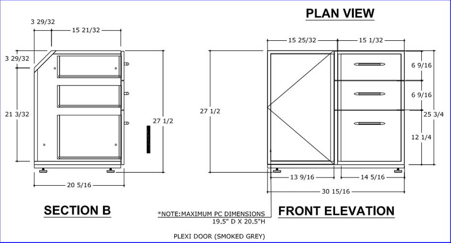 NS-BBF-RIGHT-2PCSTORAGE : Mobile Pedestal BBF W/ PC STORAGE 2 STD PC'S.