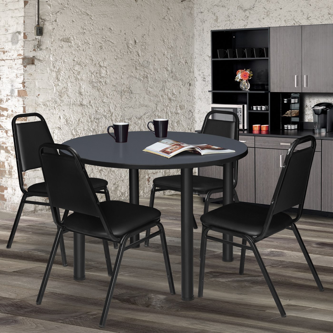 tb48rndgybpbk | 48 in. Large Round Breakroom Table- Grey Top, Black ...