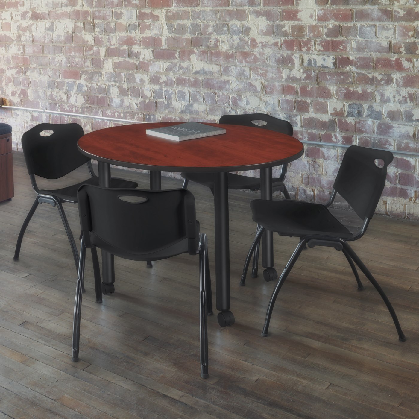 tbmc42rndchbk | Medium 42 in. Round Breakroom Table- Cherry Top, Black ...