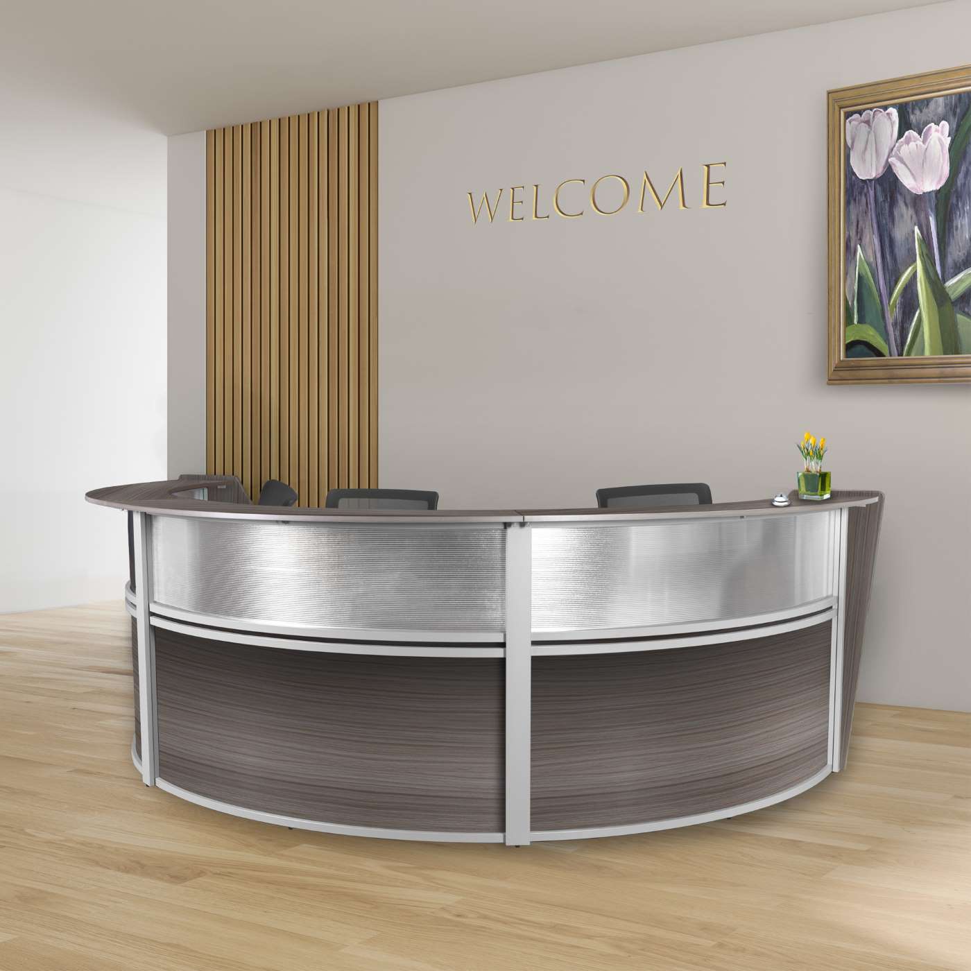 EH-28255 | Triple-Unit Reception Curved Desk Workstation “143.50W x 71D ...