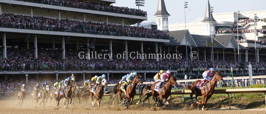 American Pharoah Winning 2015 Kentucky Derby - First Turn Panoramic