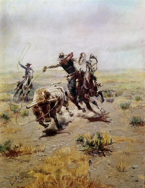Charles M. Russell - Cowboy Roping a Steer - Western Print