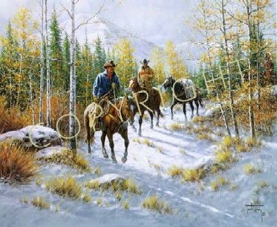 Jack Terry - Early Snow - Winter, Horse, & Cowboy Print