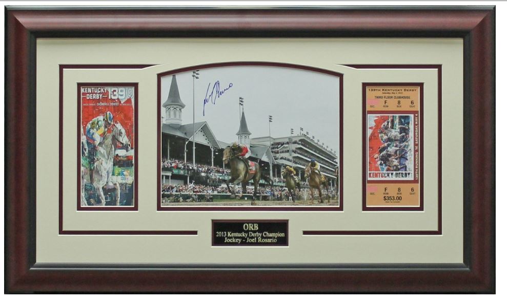 Orb Winning 2013 Kentucky Derby - Framed Photo Signed by Joel Rosario