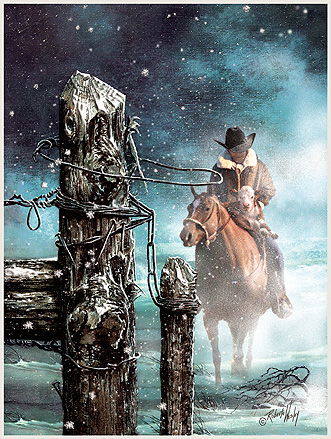 Roberta Wesley - Orphan - Cowboy & Horse in Storm Print