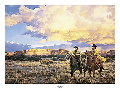 Tim Cox - Racing Sundown - Cowboy and Horse Print