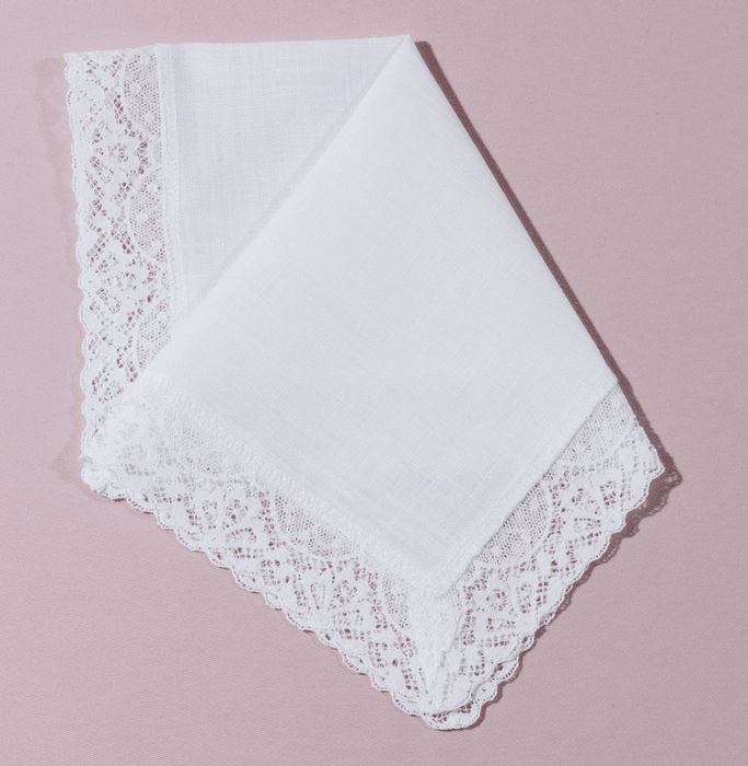 Ladies 100% Irish Linen White Cathedral Lace Handkerchief