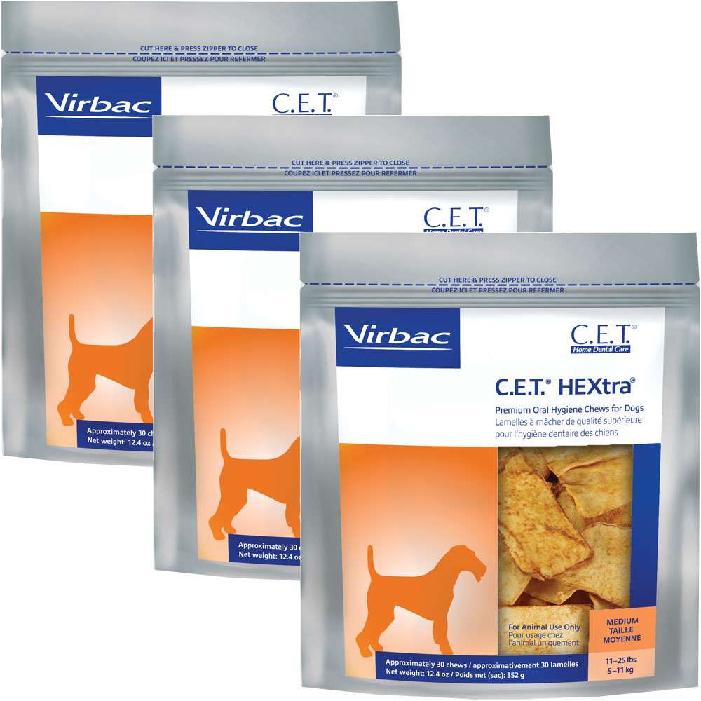 3-PACK CET Hextra Premium Enzymatic for Medium Dogs (90 Chews) | On ...