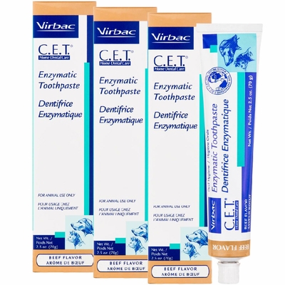 3-PACK Virbac CET Toothpaste for Dogs & Cats 7.5 oz (210 gm) - Beef ...