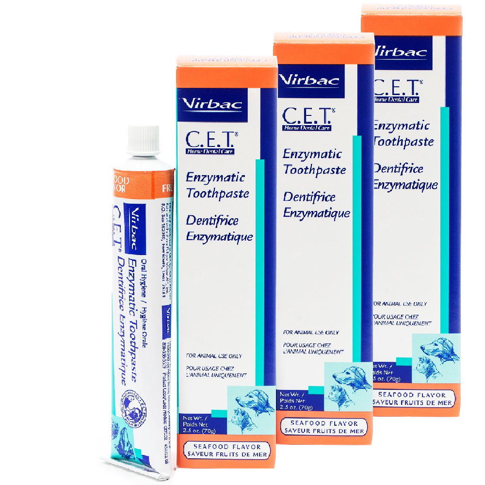 3-PACK Virbac CET Toothpaste for Dogs & Cats 7.5 oz (210 gm) - Seafood ...
