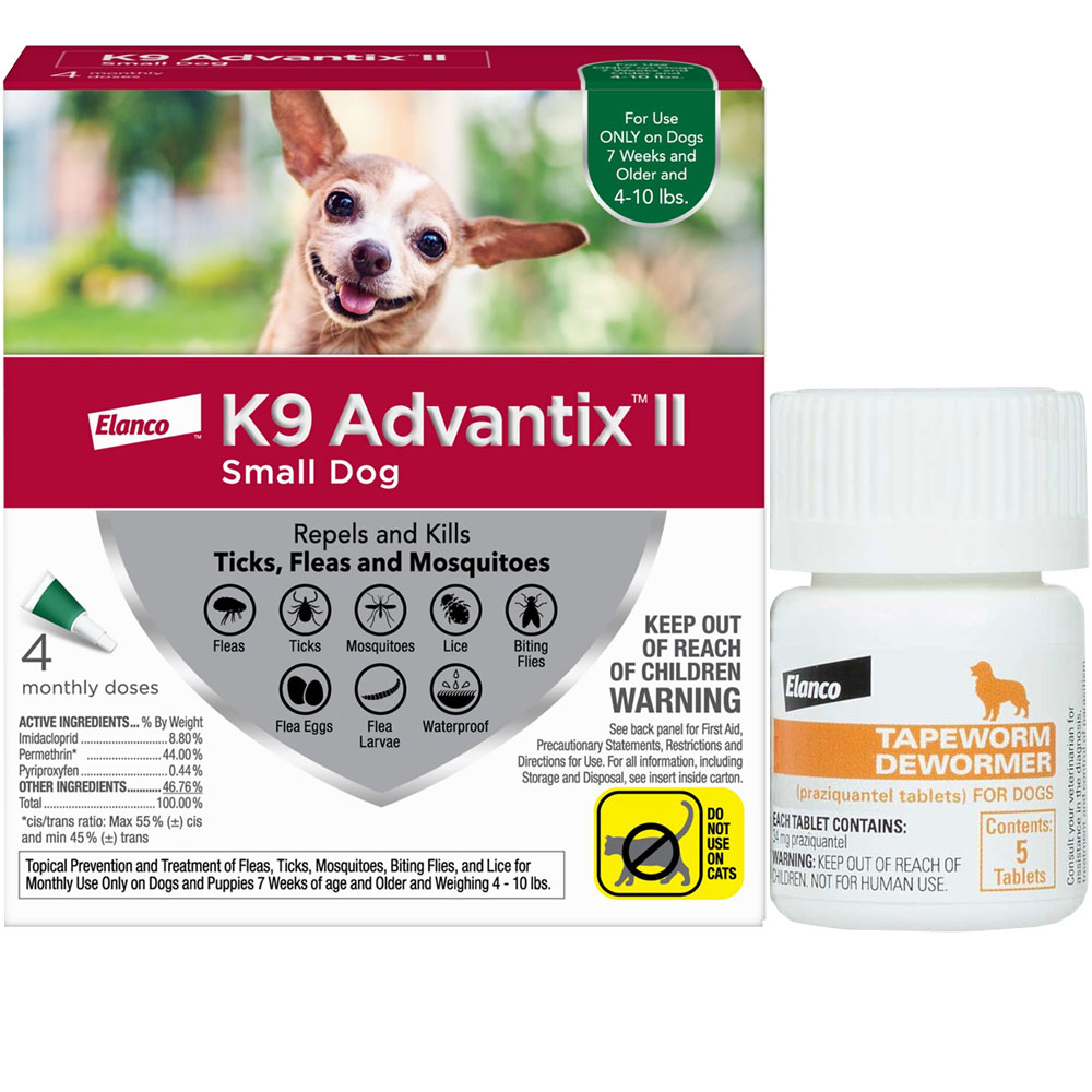 4 MONTH K9 Advantix II GREEN for Small Dogs (upto 10 lbs) + Tapeworm ...