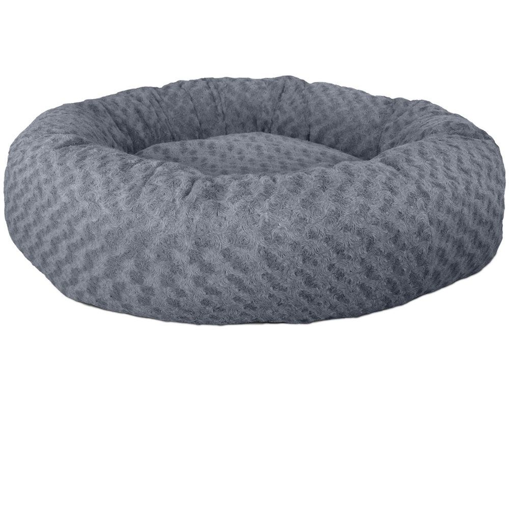 FurHaven Deep Dish Curly Fur Plush Donut Bed - Silver Frosting (Medium ...