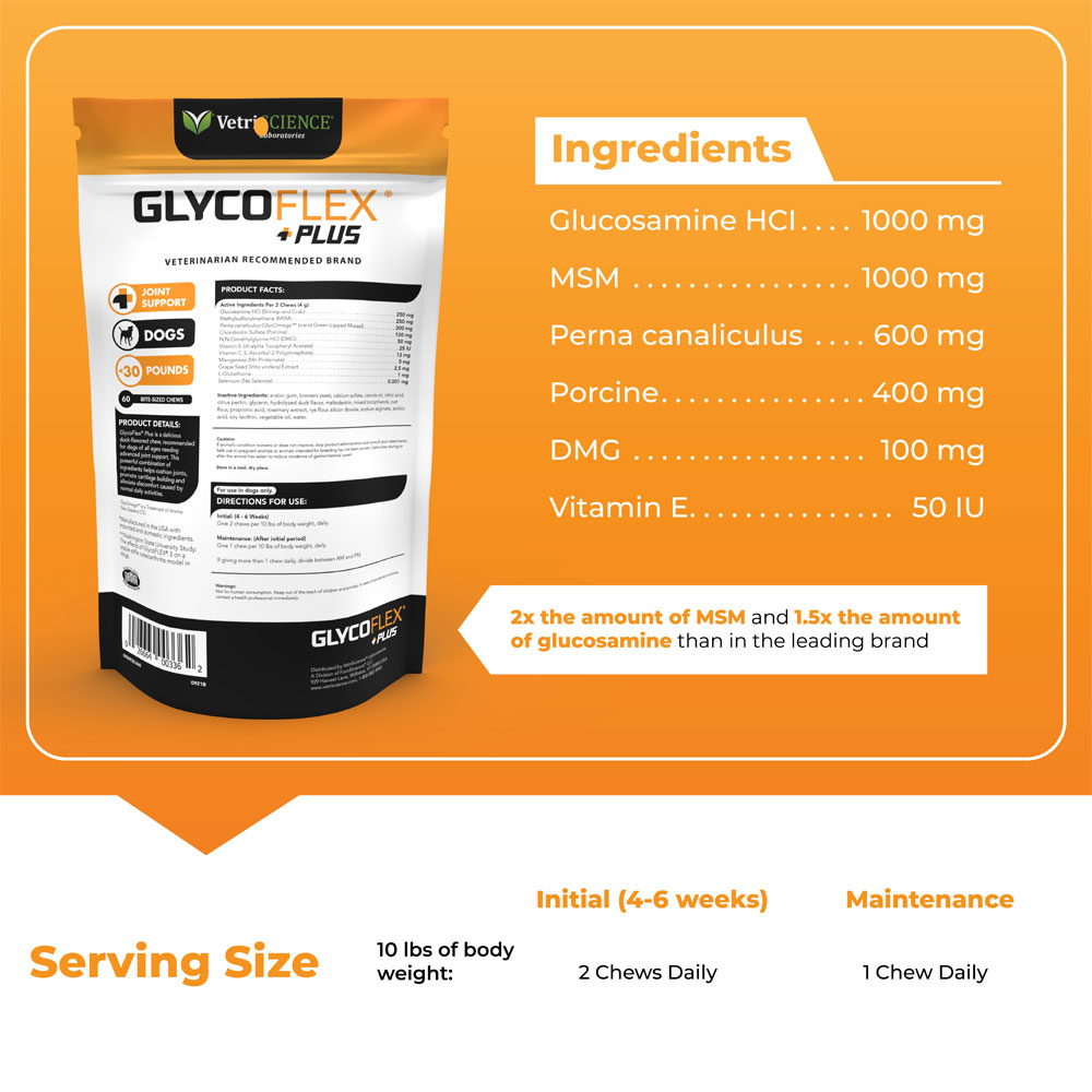 GlycoFlex Plus Joint Supplement for Small Dogs up to 30 lbs (60 Chews ...