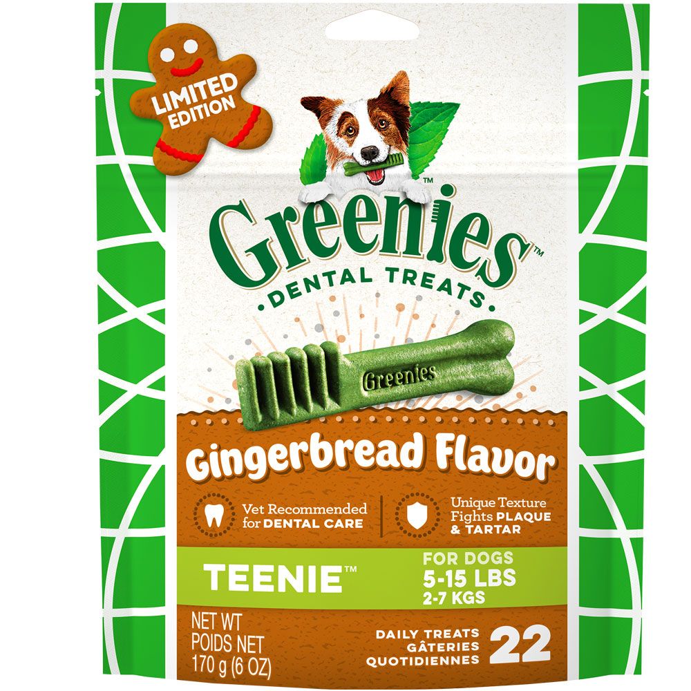Greenies Gingerbread Flavor Dental Chew Dog Treats - Teenie 6oz (22 ...