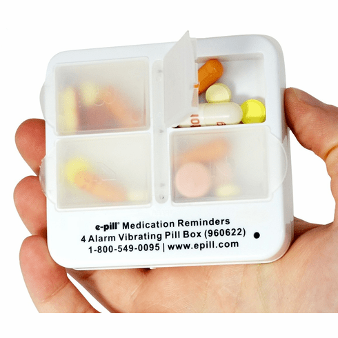4 Alarm Pocket Pillbox Vibrates and/or Beeps