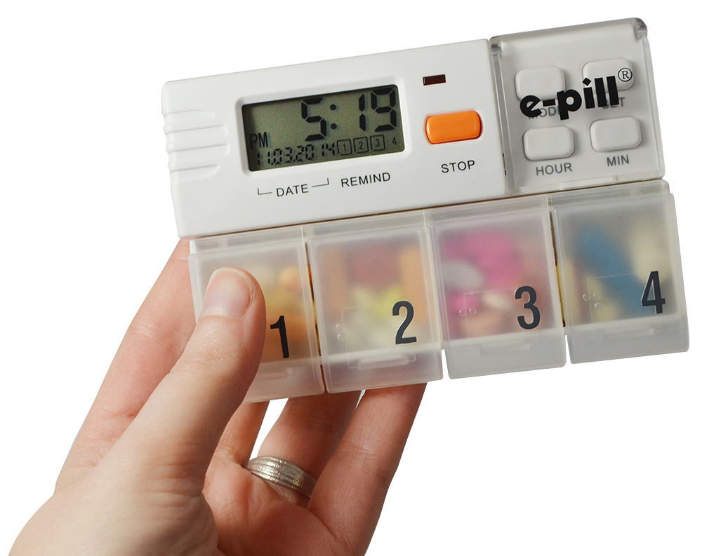 e-pill | MedGlider Weekly | Pillbox w/ 4 Alarm Timer